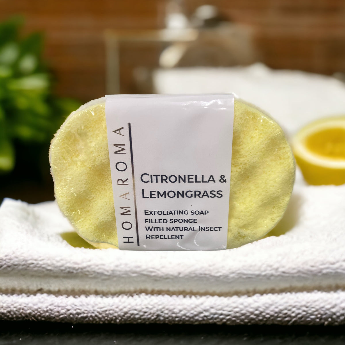 Homaroma Exfoliating Soap Sponge - Citronella & Lemongrass with natural ...